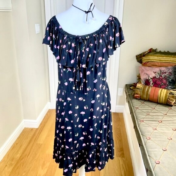 Jill Stuart | Dresses | Jill Stuart Dress Black Pink Floral Ruffle 4 ...